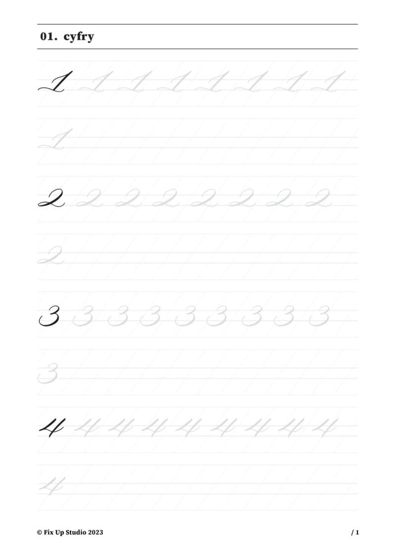 Cyfry | Arkusz ćwiczeń do kaligrafii - plik PDF do druku — Fix Up Studio